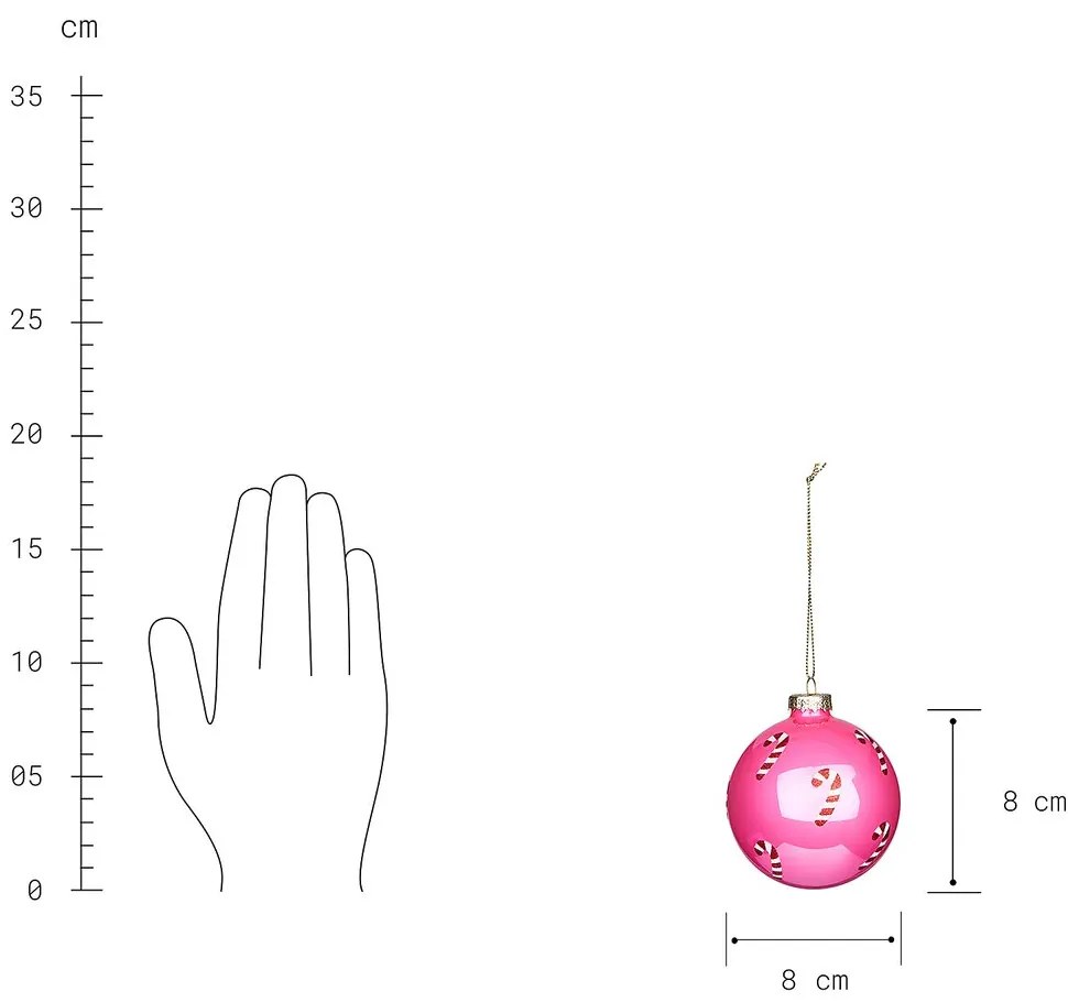 HANG ON Skleněná ozdoba "Candy Cane" 8 cm - růžová