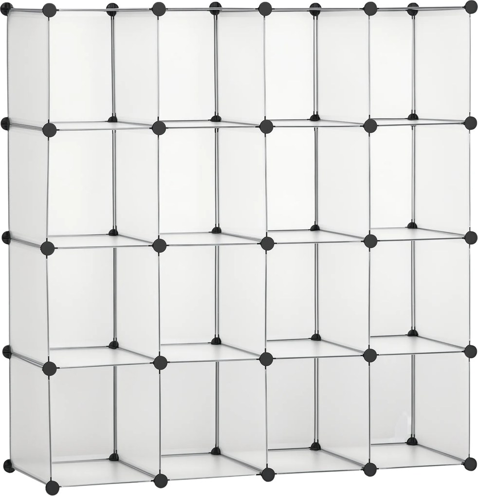 HOMCOM DIY kostkový policový systém 16 kostek úložný box plastová skříňka bílá 125x32x125cm ideální pro dětský pokoj a obývací pokoj | Aosom.de
