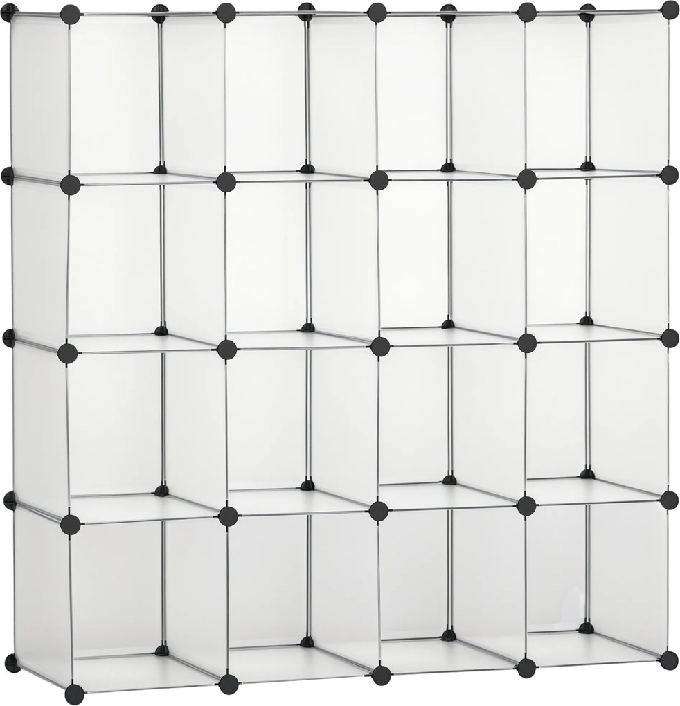 HOMCOM DIY kostkový policový systém 16 kostek úložný box plastová skříňka bílá 125x32x125cm ideální pro dětský pokoj a obývací pokoj