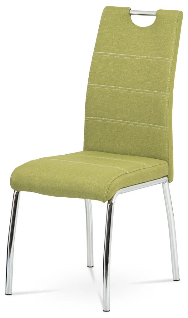 Jídelní židle HC-485 GRN2 látka olivově zelená, bílé prošití, kov chrom