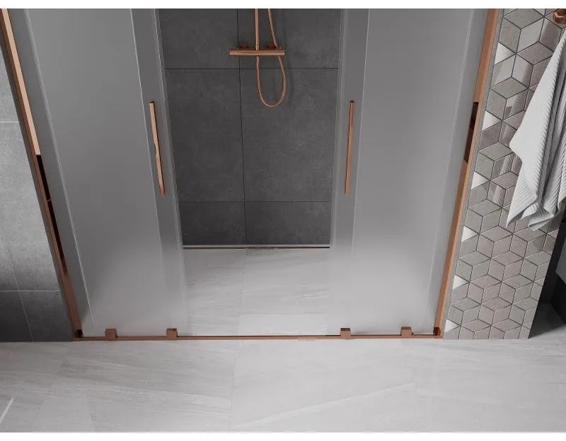 Mexen Velar L Duo, posuvné sprchové dveře do otvoru 170 cm, 8mm sklo námraza, růžové zlato, 871-170-003-32-60