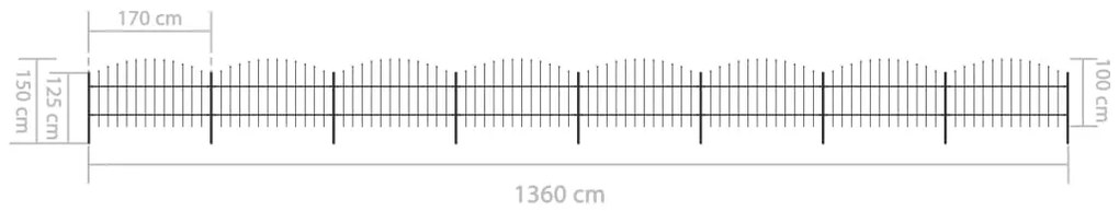 vidaXL Marketos Zahradní plot s kopím nahoře ocelový 1426 x 100 cm černý