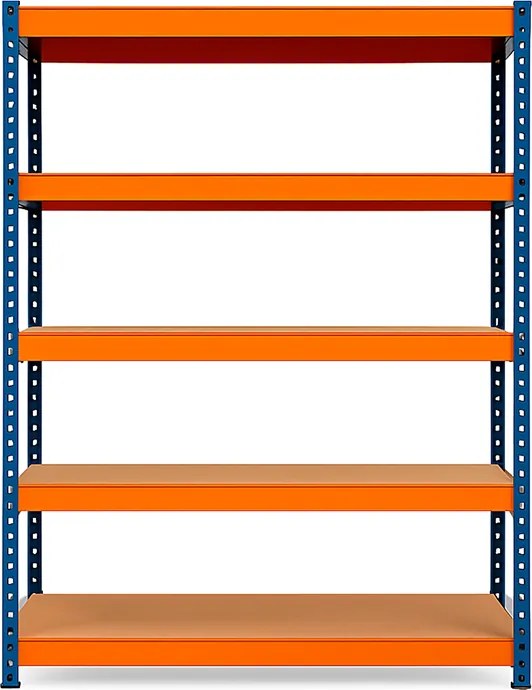 Regál 200x120x50 cm lakovaný 5-policový, nosnost 1000 kg - modro-oranžový