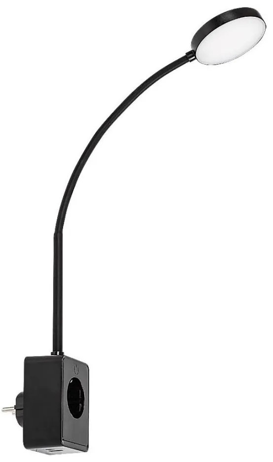 Rabalux 71284 - LED Stmív. nástěnná lampa TIVRO 4W/230V s USB do zásuvky černá 71284