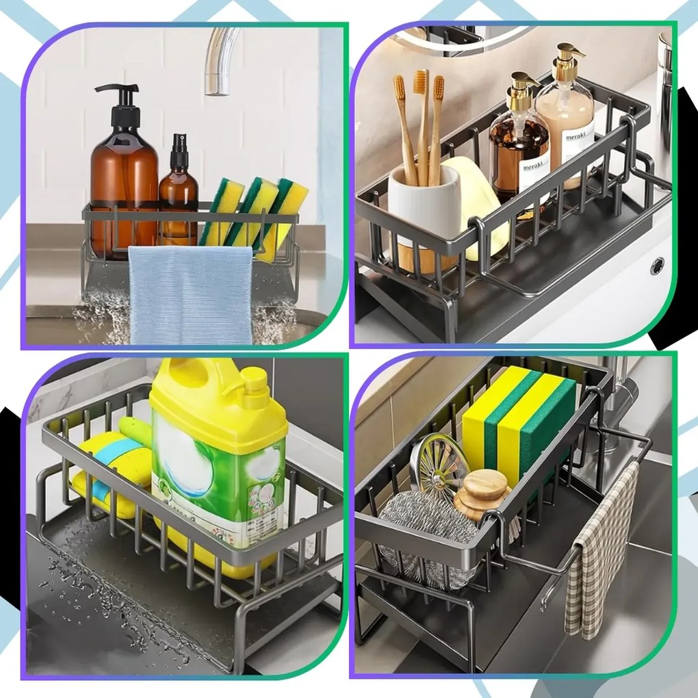 Camerazar Houba na odkapávání, kuchyňský stojan, šedý organizér na dřez