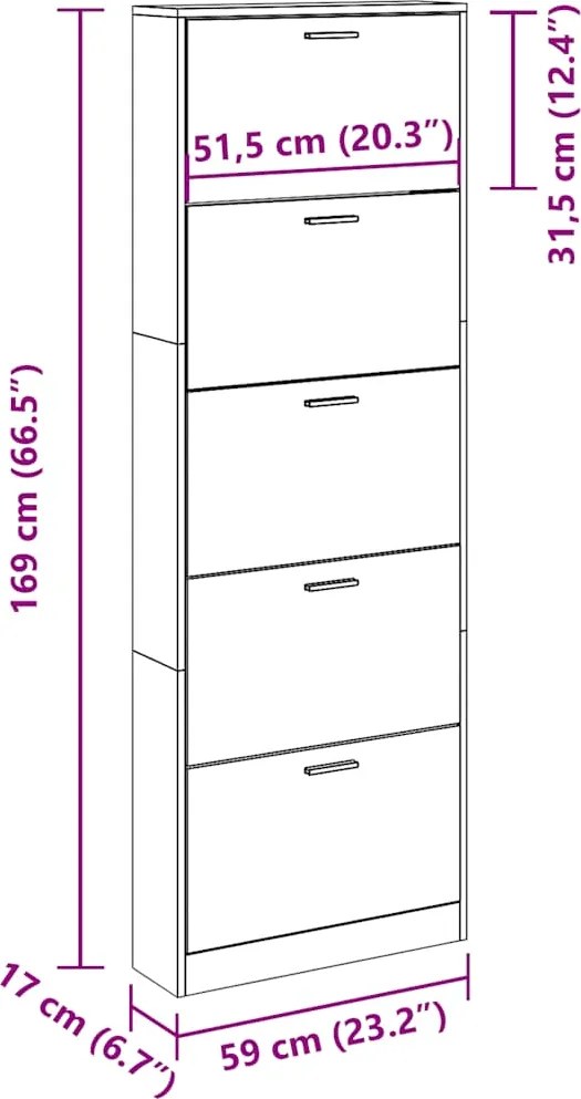 vidaXL Dřevěný botník s 5 přihrádkami bílý