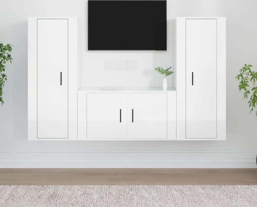 vidaXL 3dílný set TV skříněk kompozitní dřevo [3188750] Barva: bílá s vysokým leskem