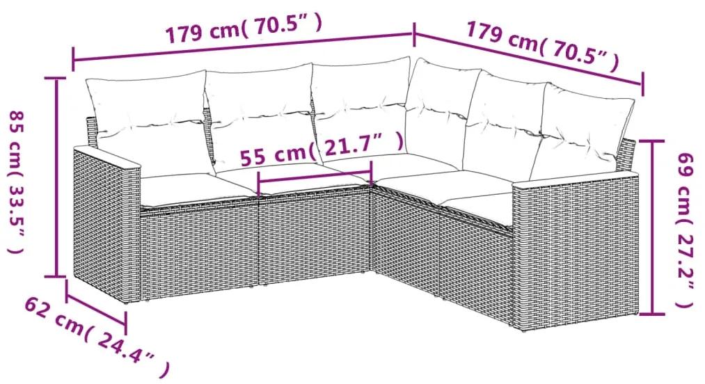 5dílná zahradní sedací souprava s poduškami šedá polyratan