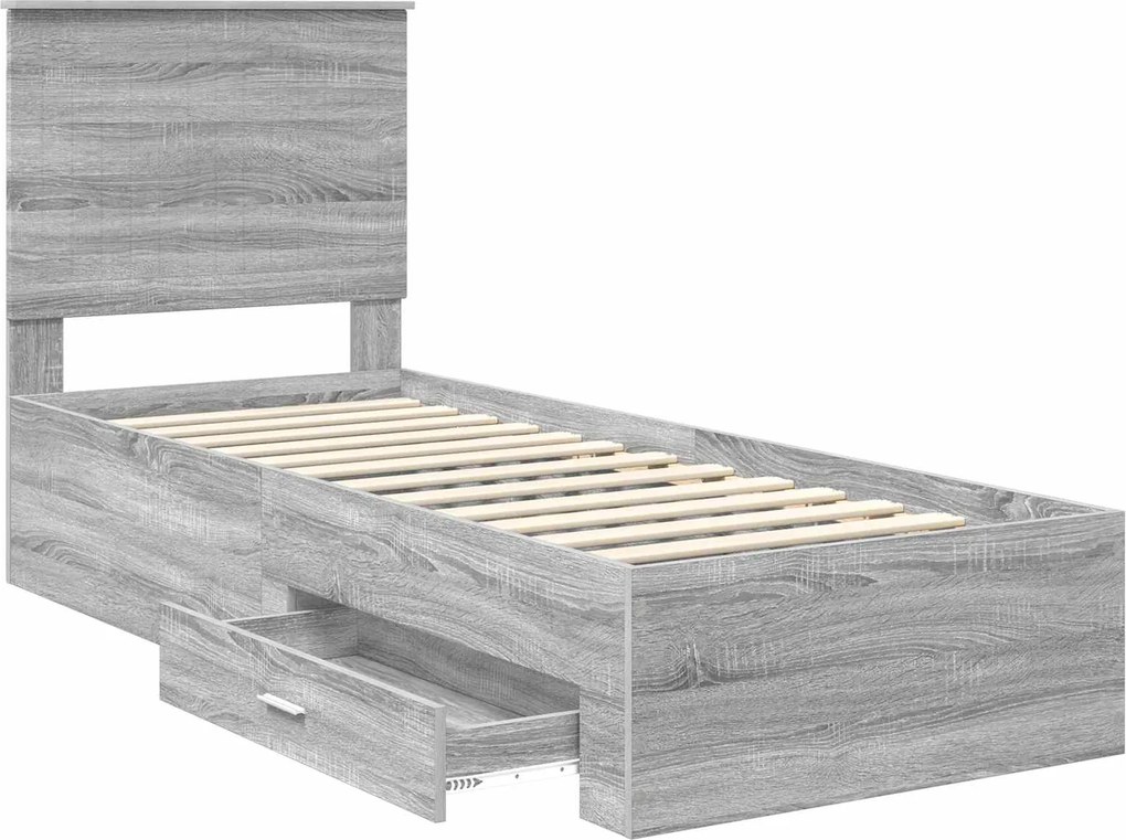 Rám postele Šedý Sonoma a stříbrná 70 x 190 cm Kompozitní dřevo 3411373