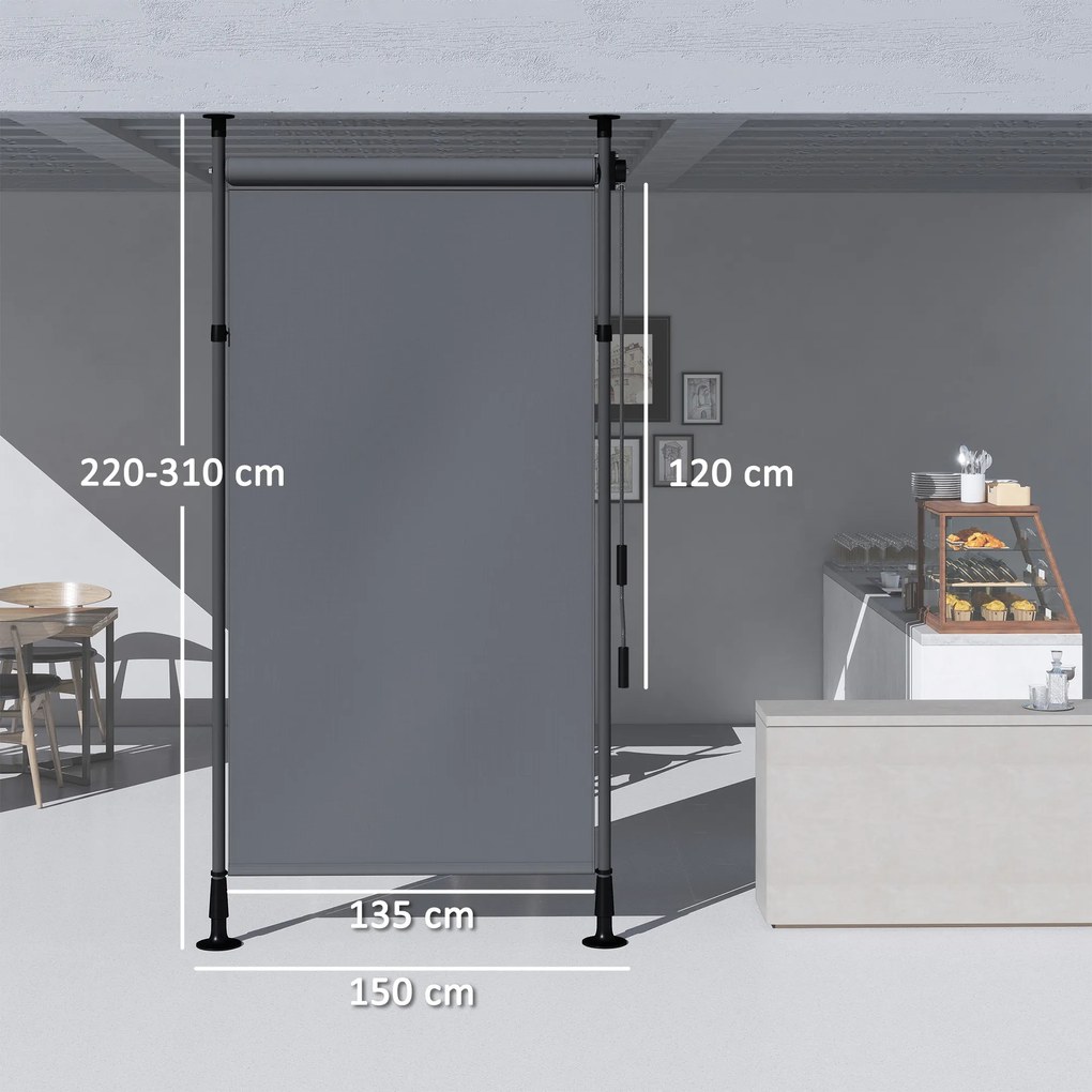 Outsunny vertikální balkonová roleta 150 x 220-310 cm s klikou, balkonová zástěna z polyesteru odolná proti povětrnostním vlivům v tmavě šedé barvě p…