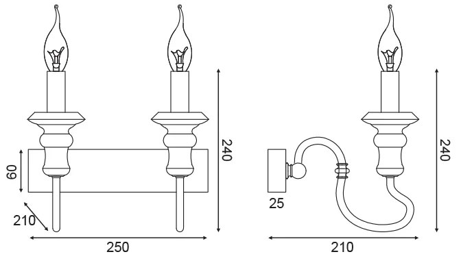 ACA DECOR Nástěnné svítidlo TOULOUSE max. 2x60W/E14/230V/IP20