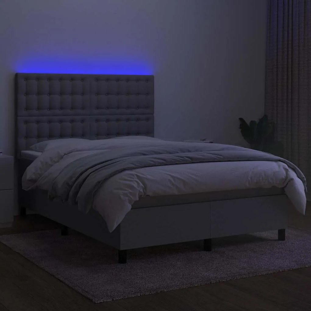 Box spring postel s matrací a LED světle šedá 140x190 cm textil 3135189