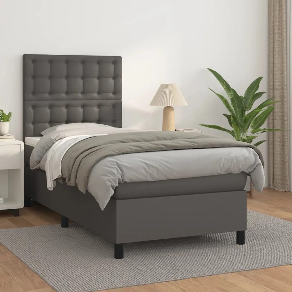 Box spring postel s matrací šedá 90x190 cm umělá kůže 3142819