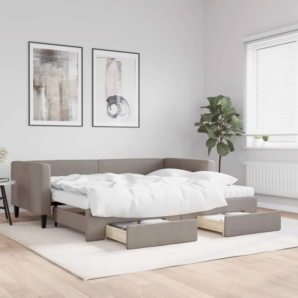 Válenda s přistýlkou a zásuvkami taupe 90 x 200 cm textil