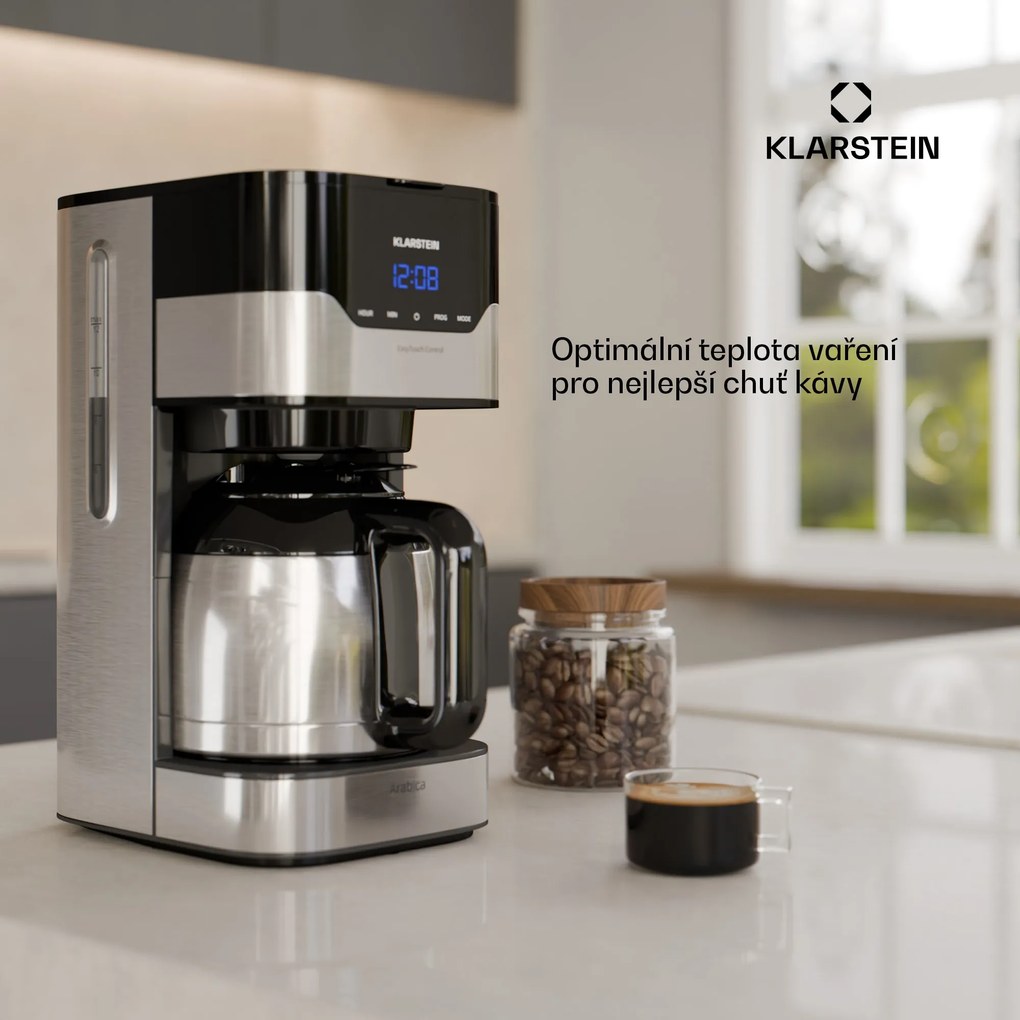 Klarstein Arabica, kávovar, 800 W, 1,2 l, Easy-touch control, stříbrno/černý