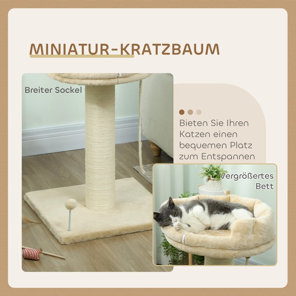 PawHut 83cm kočičí strom s sisalovými sloupky, platformou, sisalovým lanem, škrabadlem pro střední kočky, béžový