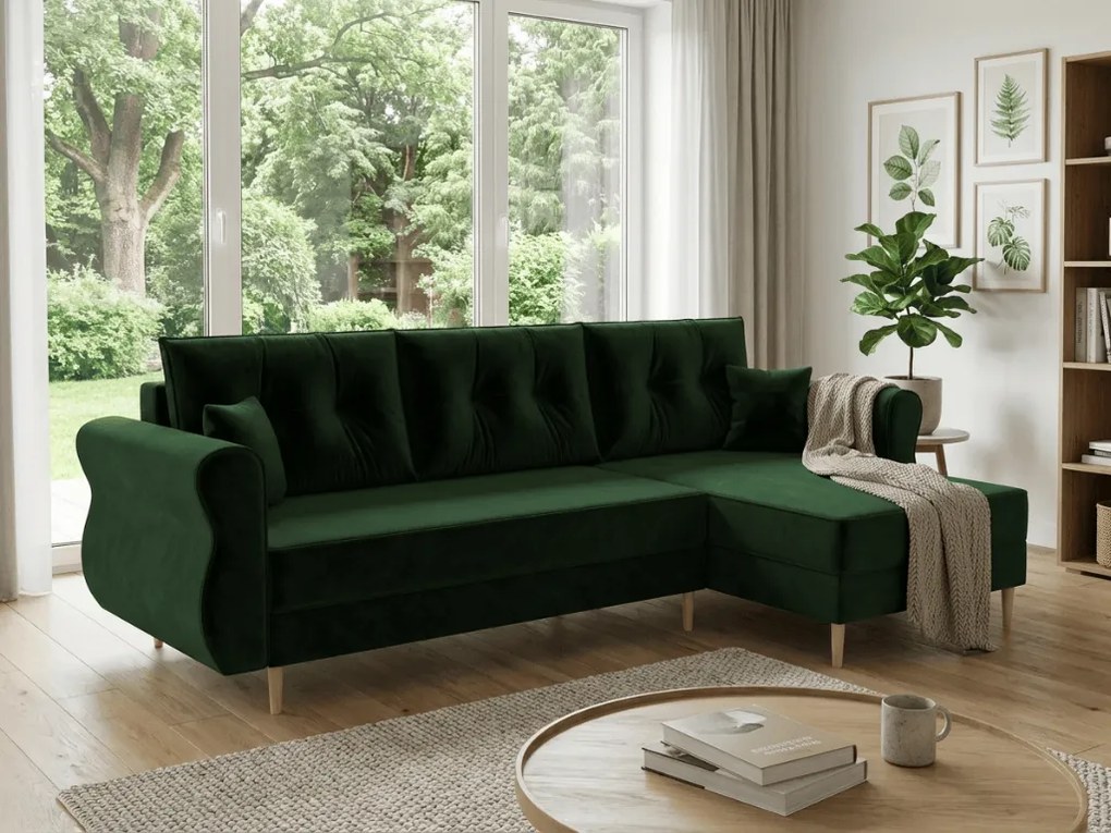 Rozkládací oboustranná sedací souprava do L SILVIANO 230x140 cm, tmavě zelená