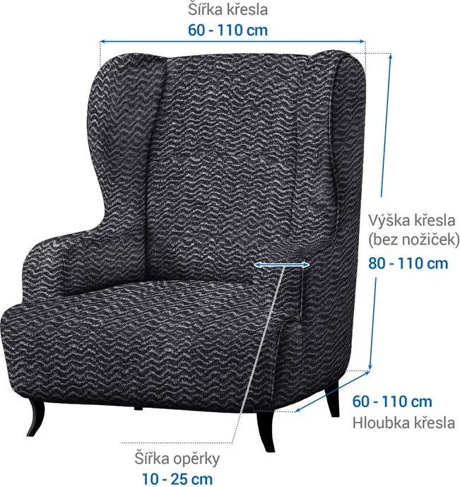 Bielastické potahy CRISTINA antracitová křeslo ušák (š. 60 - 110 cm)