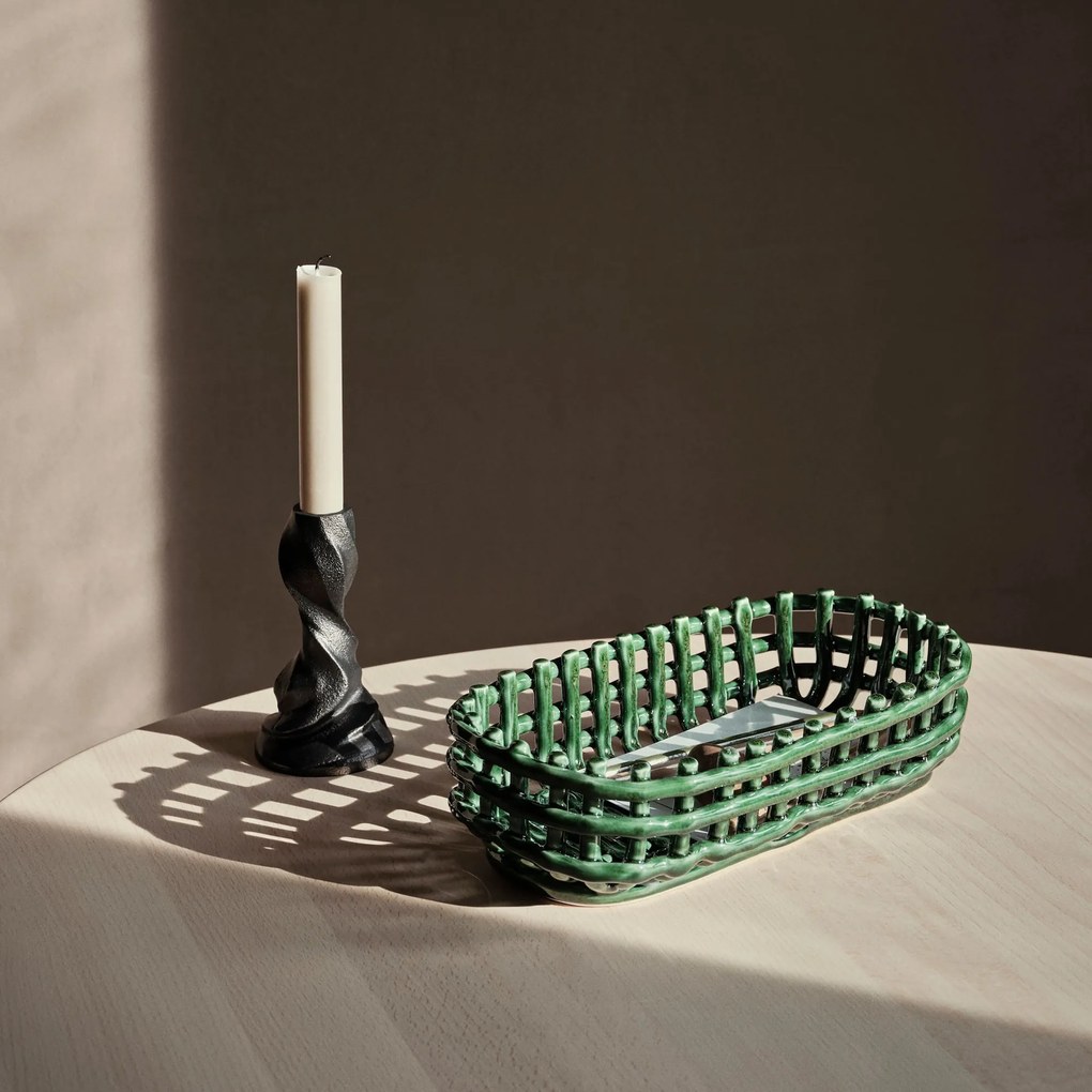 FERM LIVING Košík Ceramic Oval, Emerald Green