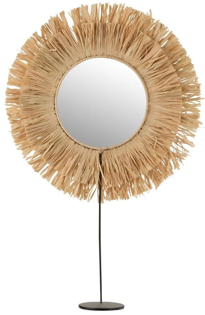 Stolní kulaté zrcadlo v rámu z přírodní trávy Raffia natural - 41*9*51 cm