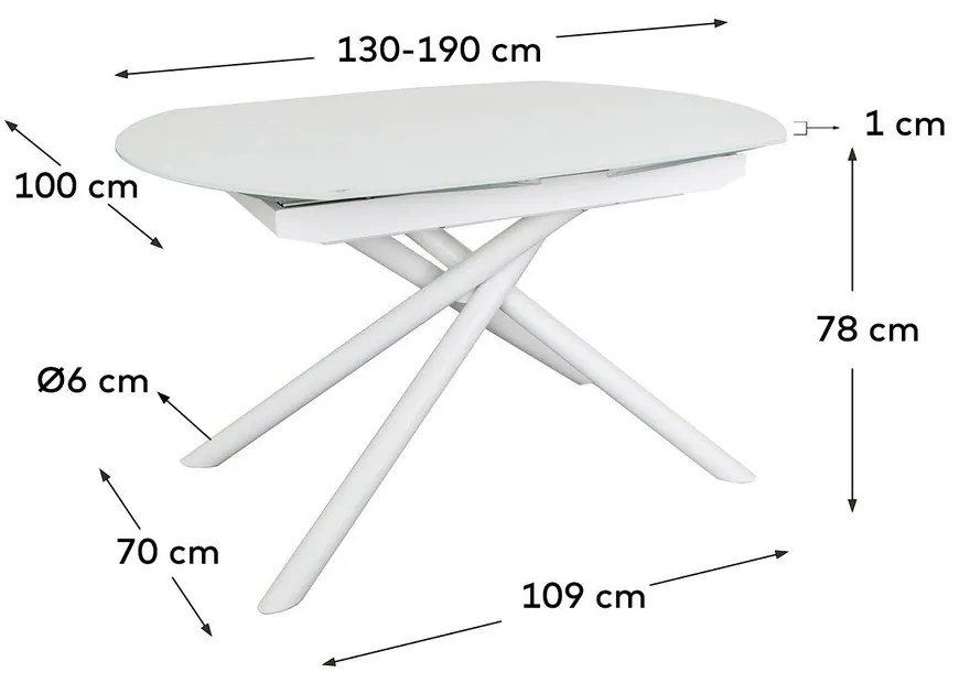Bílý rozkládací jídelní stůl se skleněnou deskou 100x130 cm Yodalia – Kave Home