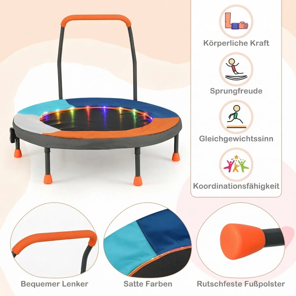 Costway Dětská trampolína Ø90 cm s LED osvětlením a madlem