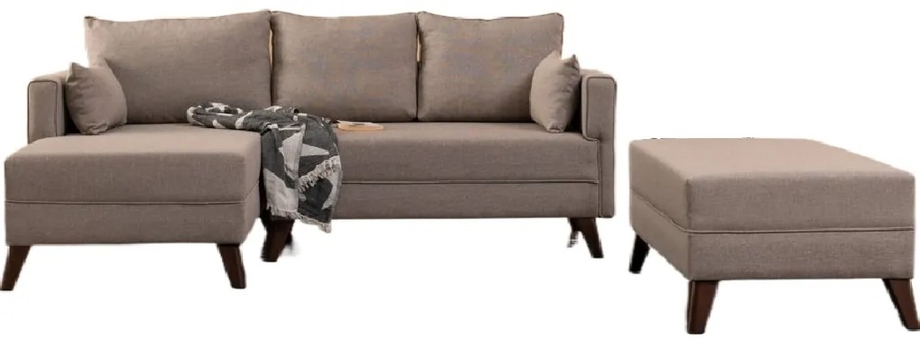Hanah Home Dvoumístná pohovka BELLA krémová levá 205 cm s taburetem 825BLC1510