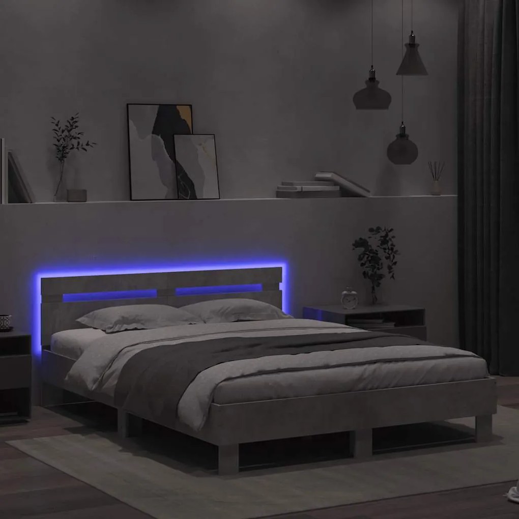 Rám postele s čelem a LED osvětlením betonově šedý 150 x 200 cm 3207542