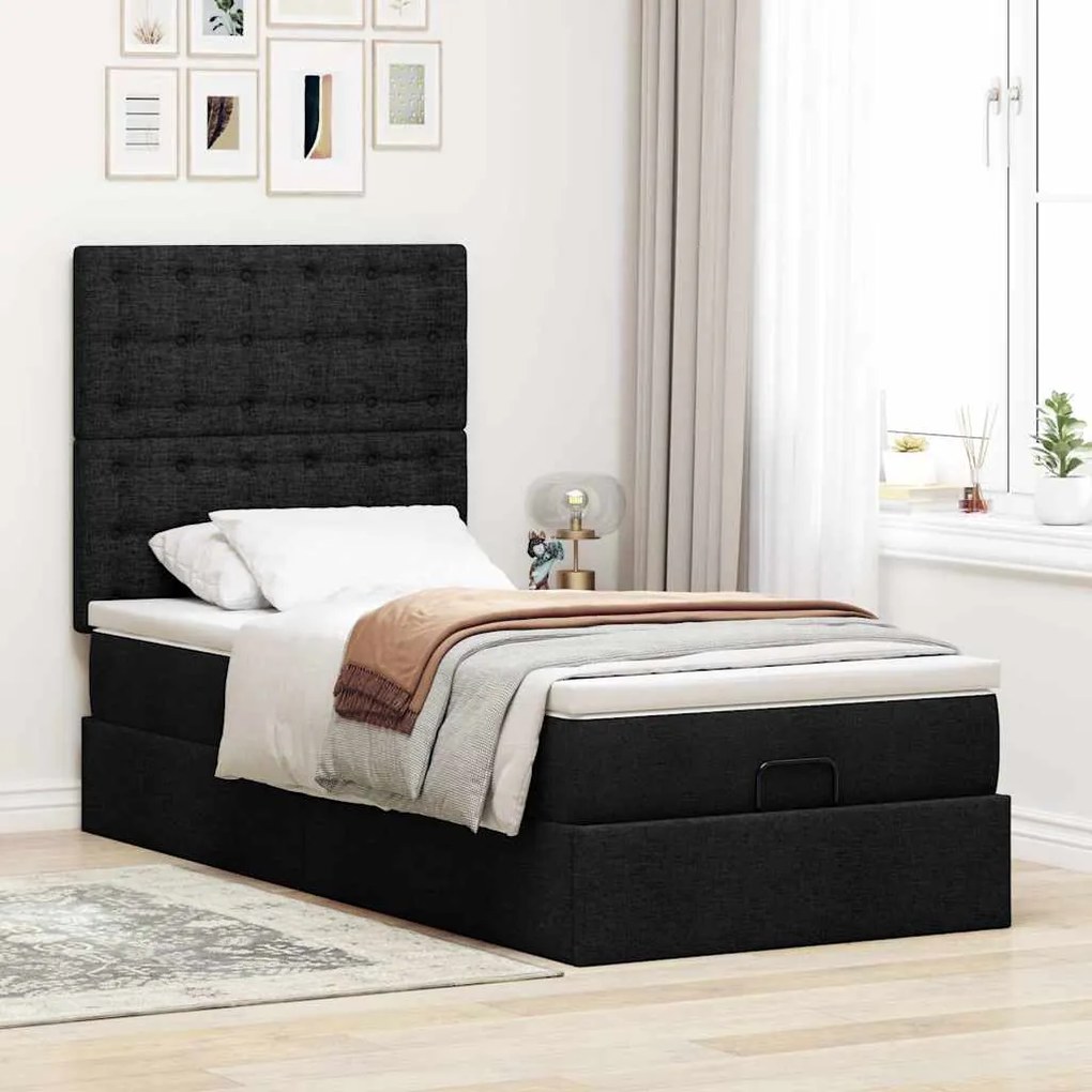 Osmanský rám postele s matrací černá 90x190cm textil 3314136
