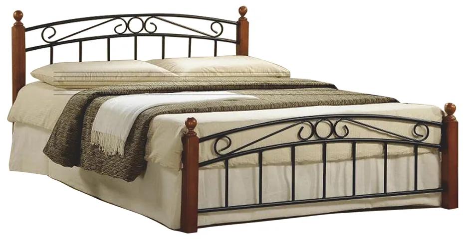 Tempo Kondela, s.r.o. Manželská postel DOLORES 140x200 cm, dřevo třešeň/černý kov