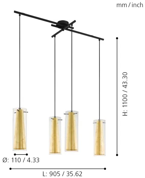 Eglo 79344 - Lustr na lanku PINTO GOLD 4xE27/40W/230V zlatá