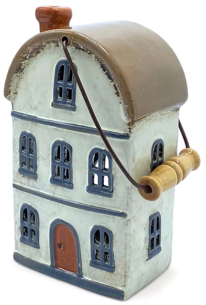 Ego Dekor Keramický domeček, lucerna na svíčku s rukojetí, výška 23 cm Barva: Šedomodrá