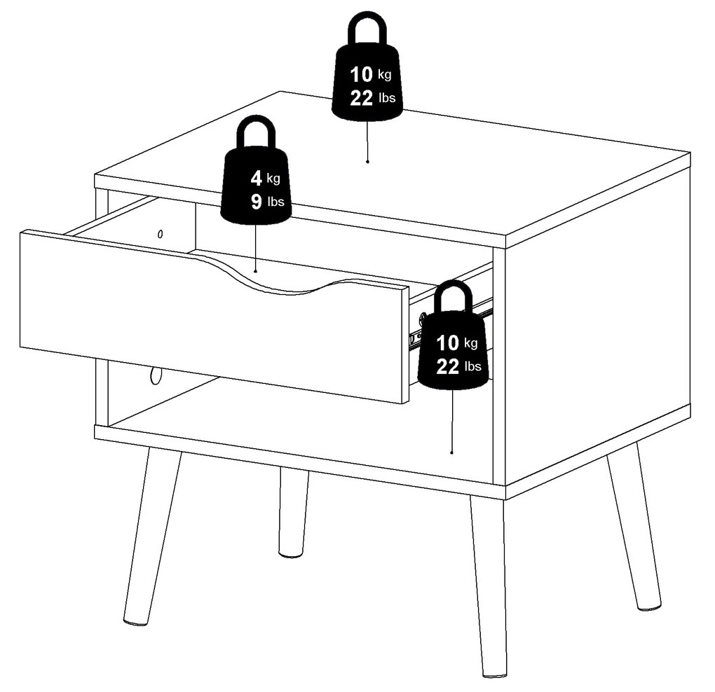 Retro noční stolek Oslo 75394 bílý/černý mat