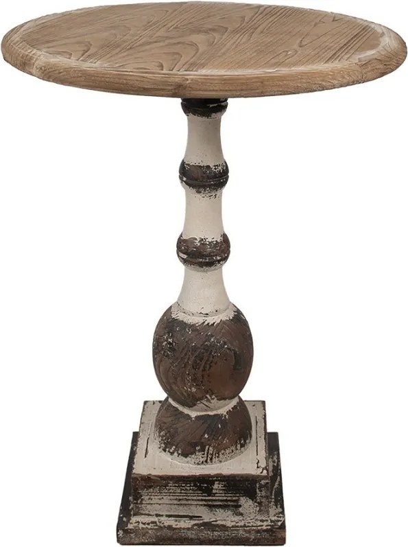 Hnědo-šedý antik dřevěný kulatý stůl Anais - Ø 62*81 cm