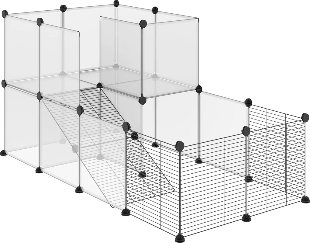 PawHut Kotec pro malé domácí zvířata - 27 panelů s možností přizpůsobení tvaru pro morčata, králíky, činčily 140x70x70 cm
