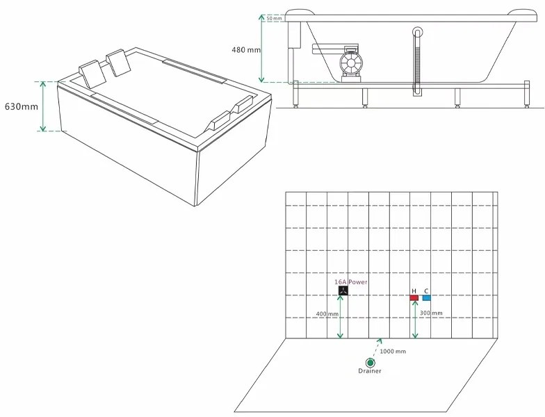 BPS-koupelny Hydromasážní vana HYD-KAR942W 180x120 Bílá s ohřevem vody