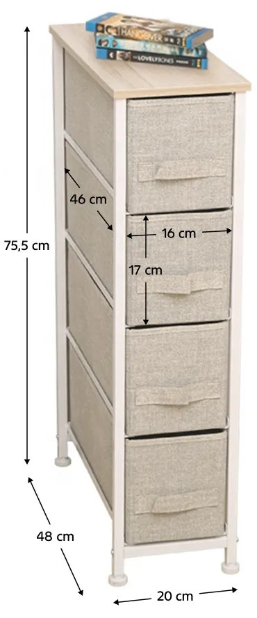 Kondela Komoda s látkovými šuplíky, světlešedá/bílá/béžová, OFELIA TYP 2
