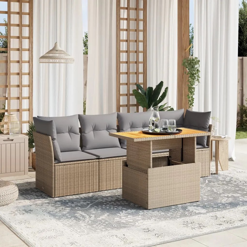5dílná zahradní sedací souprava s poduškami béžová polyratan 3270667