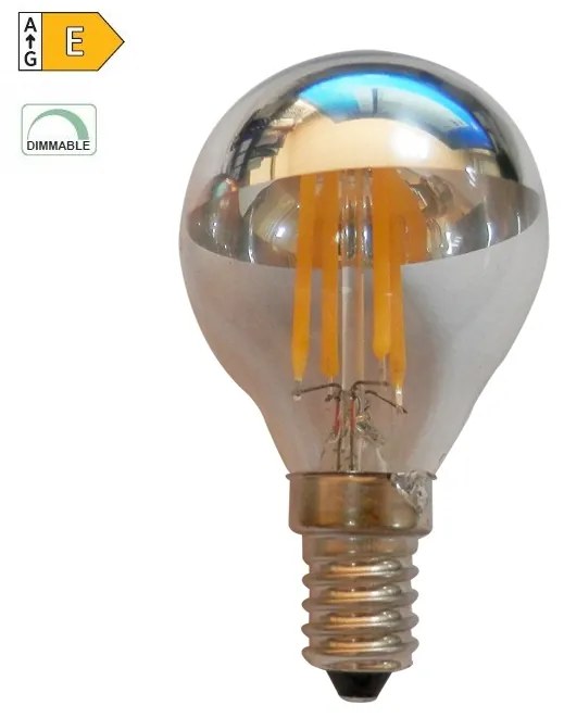 Diolamp LED Filament zrcadlová žárovka 5W/230V/E14/2700K/620Lm/180°/DIM, stříbrný vrchlík