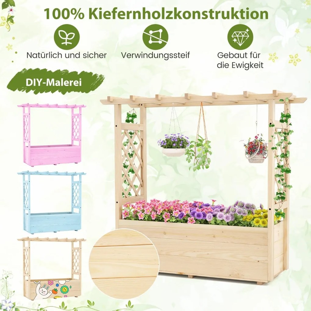 Costway Vyvýšený záhon s mříží a závěsnou střechou Truhlík – 115 × 40 × 103 cm