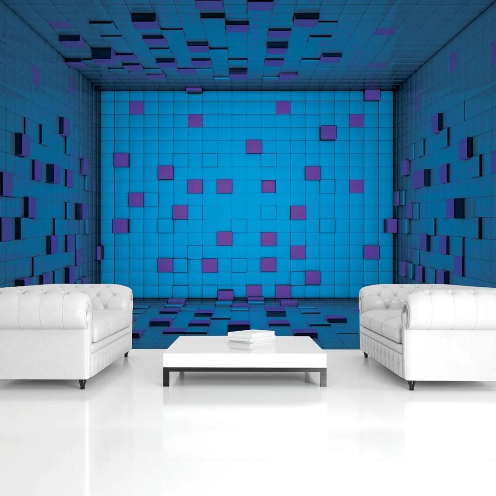 Fototapeta - 3D místnost z modrých kostek (254x184 cm)