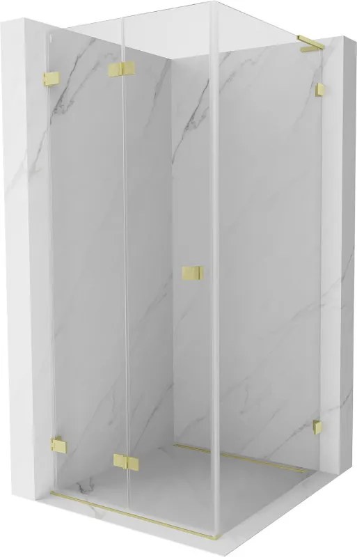 Mexen Lunar-F L, skládací sprchový kout levý 80 x 80 cm, 8mm čiré sklo, zlatý matný profil, 836L-080-080-55-00-L