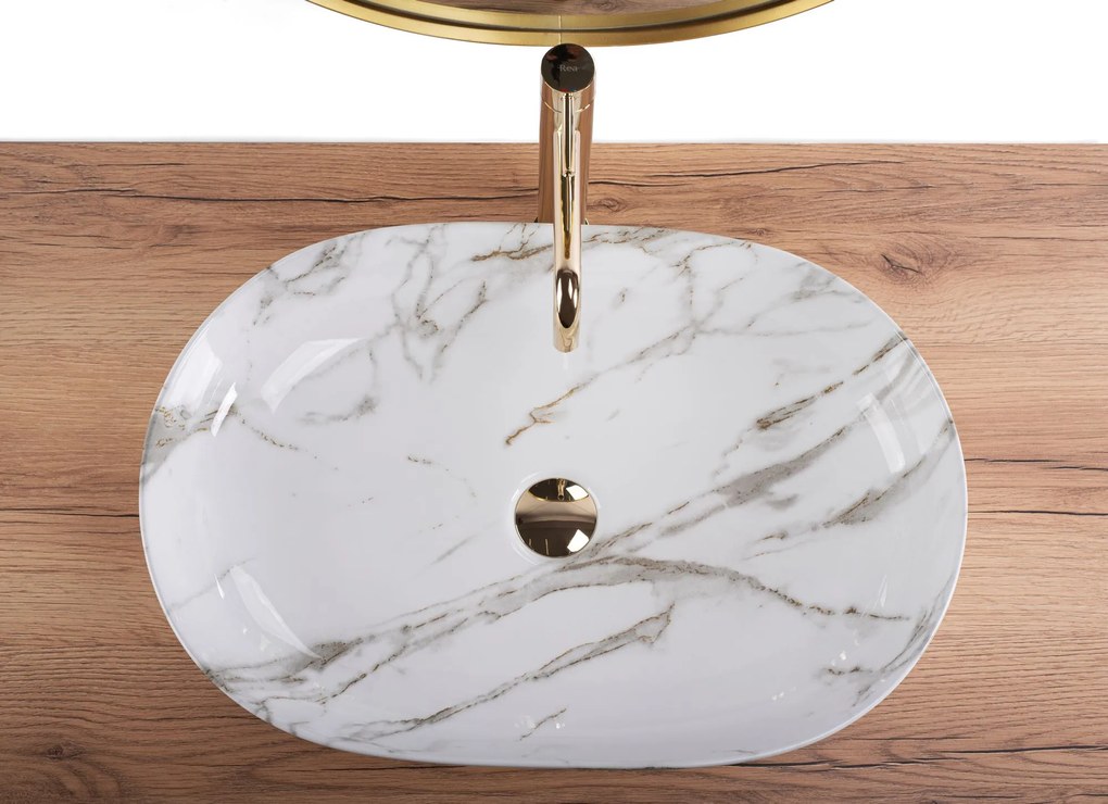 Rea Cleo Aiax, umyvadlo na desku 605x410x120 mm, bílá-imitace kamene Aiax, REA-U9656