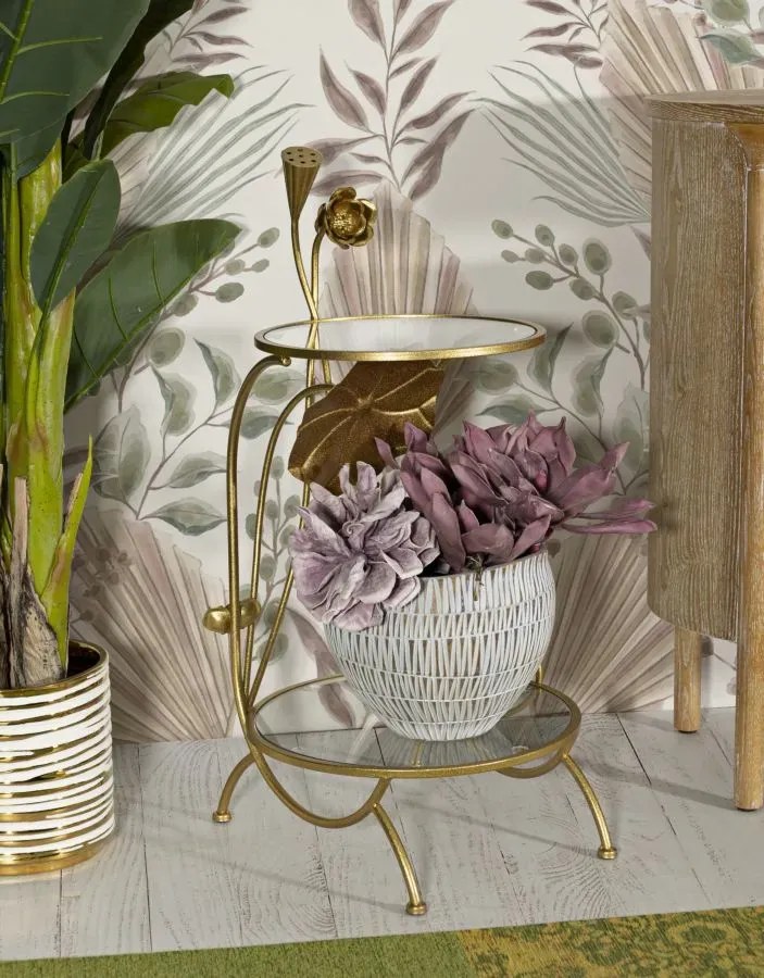 Odkládací stolek Flowers 40 cm zlatý