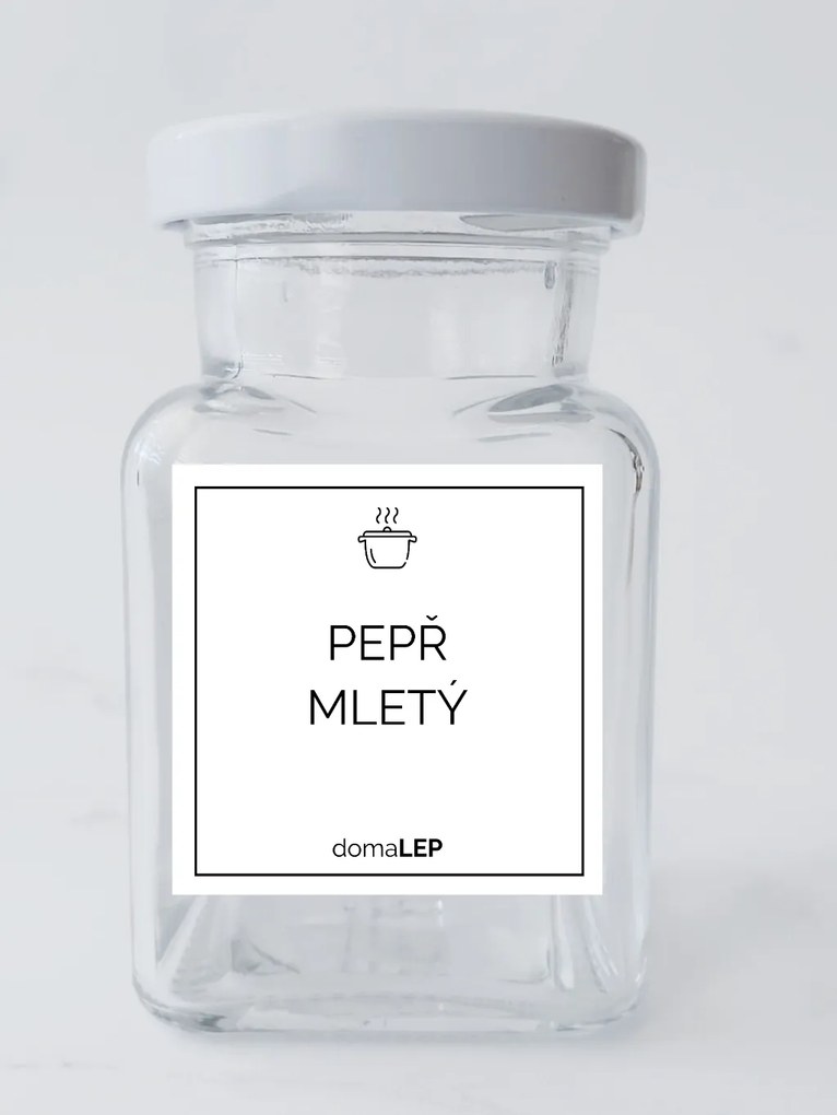 Samolepka na kořenky PEPŘ MLETÝ bílá 5 × 5 cm základní písmo