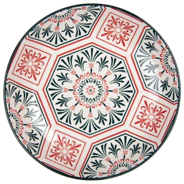 Červeno-černý snídaňový talíř s motivem ozdobné kachličky Danique – 21x3 cm