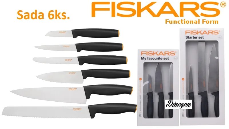 Fiskars Functional Form sady nožů 1014207 a 1014199 - 6ks + Fiskars ostřič EDGE 978700