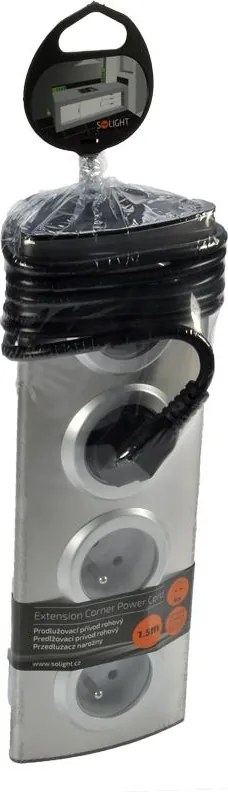 Solight prodlužovací přívod, 4 zásuvky, stříbrný, 1,5m, rohový design