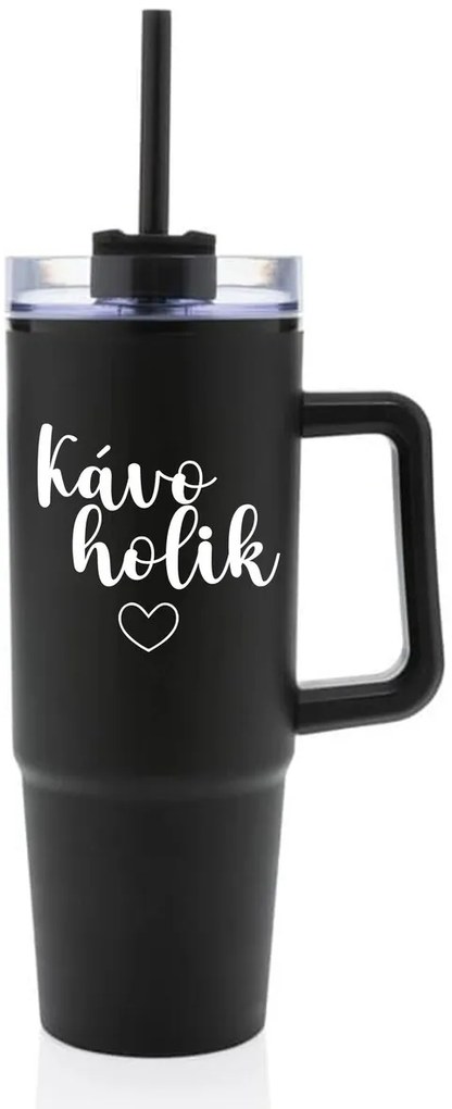KÁVOHOLIK - černý cestovní termohrnek s průhledným víčkem 900 ml