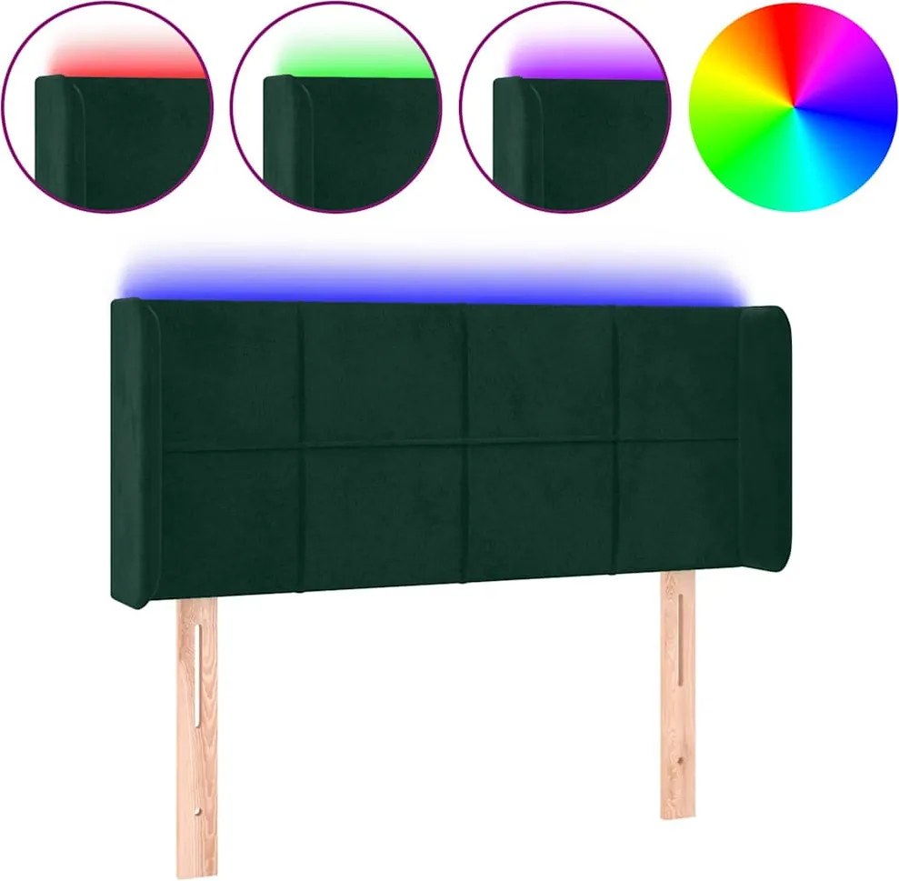 Čelo postele s LED tmavě zelené 93 x 16 x 78/88 cm samet 3123275